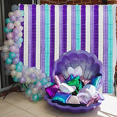 12 pcs Mermaid Four Leaf Clover Paper Garland 120ft Purple Lavender Party Streamers Tissue Flower Reusable Hanging Banner for Wedding Baby Bridal Shower Home Party Backdrop Decoration