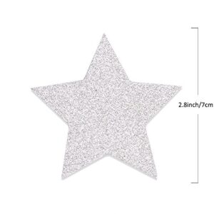 Glitter Silver Paper Star Hanging Garland - Twinkle Star Banner for Baby Shower Backdrop, Birthday Party Wall Decoration, 2.8", Totally 23 ft/7m