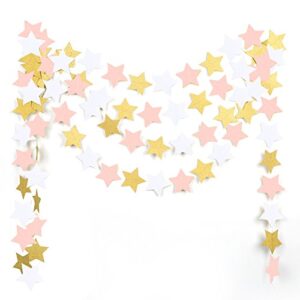 mowo paper garland twinkle star pink gold glitter and white 3” circle decoration 2pc 20 feet in total