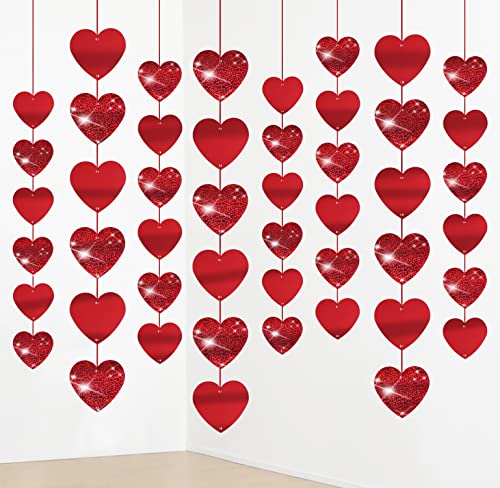 72PCS Valentine’s Day Decorations Red Garland Hanging String Hearts - Valentines Streamer for Home Wedding Anniversary Party Decor