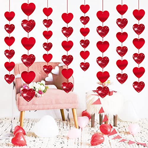 72PCS Valentine’s Day Decorations Red Garland Hanging String Hearts - Valentines Streamer for Home Wedding Anniversary Party Decor