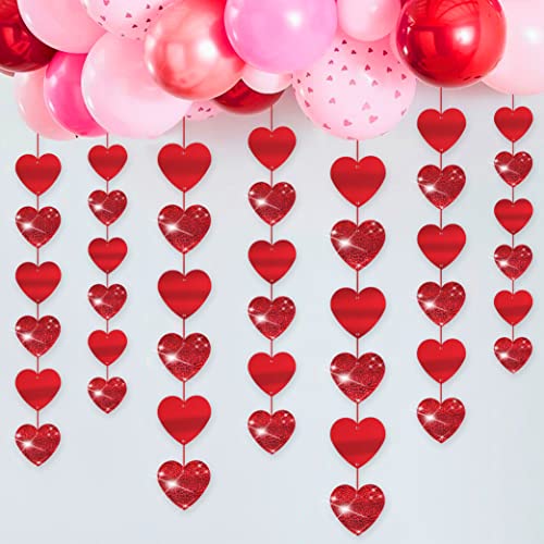 72PCS Valentine’s Day Decorations Red Garland Hanging String Hearts - Valentines Streamer for Home Wedding Anniversary Party Decor