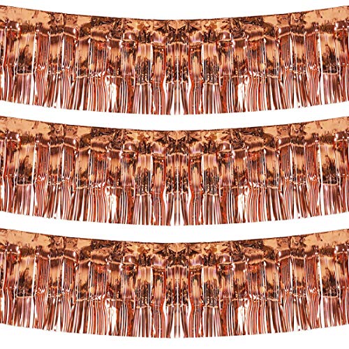 Blukey 10 Feet by 15 Inch Rose Gold Foil Fringe Garland - Pack of 3 | Shiny Metallic Tinsel Banner | Ideal for Parade Floats, Bridal Shower, Wedding, Birthday, Christmas | Wall Hanging Drapes