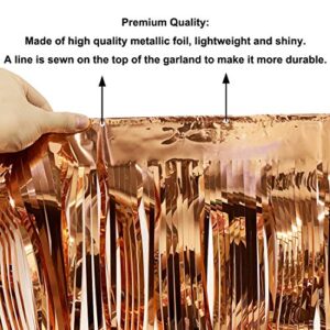 Blukey 10 Feet by 15 Inch Rose Gold Foil Fringe Garland - Pack of 3 | Shiny Metallic Tinsel Banner | Ideal for Parade Floats, Bridal Shower, Wedding, Birthday, Christmas | Wall Hanging Drapes