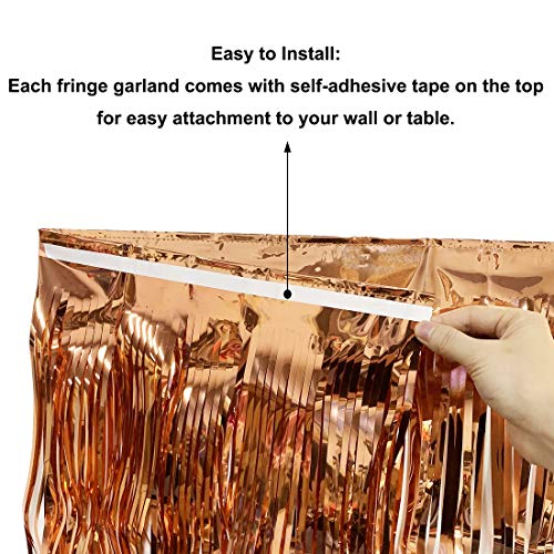 Blukey 10 Feet by 15 Inch Rose Gold Foil Fringe Garland - Pack of 3 | Shiny Metallic Tinsel Banner | Ideal for Parade Floats, Bridal Shower, Wedding, Birthday, Christmas | Wall Hanging Drapes