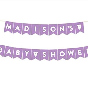 Andaz Press Personalized Girl Baby Shower Hanging Pennant Garland Party Banner with String, Lavender, Madison's Baby Shower, 8-feet, 1-Set, Custom Name