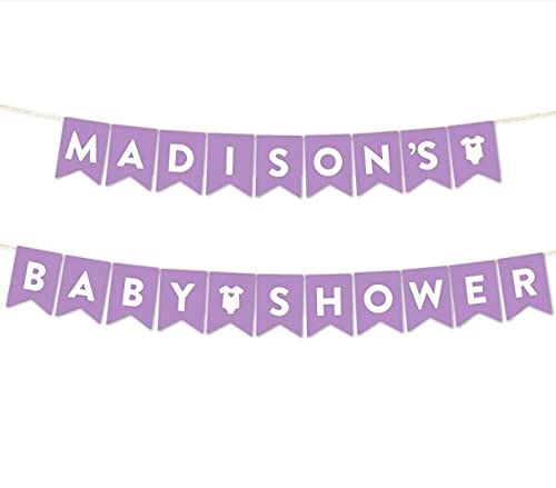 Andaz Press Personalized Girl Baby Shower Hanging Pennant Garland Party Banner with String, Lavender, Madison's Baby Shower, 8-feet, 1-Set, Custom Name