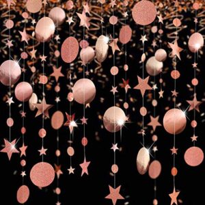 4pcs rose gold circle dot garland streamer kit, betterjonny party decoration glitter paper hanging bunting banner background for birthday wedding baby shower