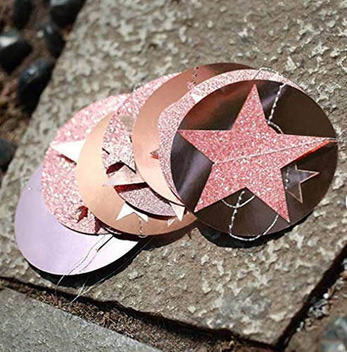 4Pcs Rose Gold Circle Dot Garland Streamer Kit, BetterJonny Party Decoration Glitter Paper Hanging Bunting Banner Background for Birthday Wedding Baby Shower