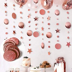 4Pcs Rose Gold Circle Dot Garland Streamer Kit, BetterJonny Party Decoration Glitter Paper Hanging Bunting Banner Background for Birthday Wedding Baby Shower