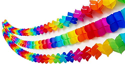 Paper Full of Wishes I Rainbow Four-Leaf Clover Tissue Garlands I 5 Pack Set I Each Garland Measures 3 Meters Long I Rainbow Party, Colors Party, Party Garlands