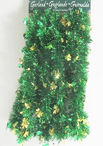 St Patrick Day Green Garland Shamrocks Party Garland -15 Feet Long (Green/Gold Green Clovers)