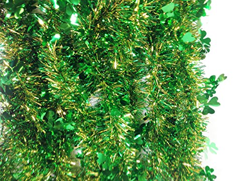 St Patrick Day Green Garland Shamrocks Party Garland -15 Feet Long (Green/Gold Green Clovers)