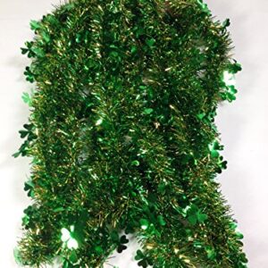 St Patrick Day Green Garland Shamrocks Party Garland -15 Feet Long (Green/Gold Green Clovers)