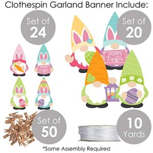 Big Dot of Happiness Easter Gnomes - Spring Bunny Party DIY Decorations - Clothespin Garland Banner - 44 Pieces