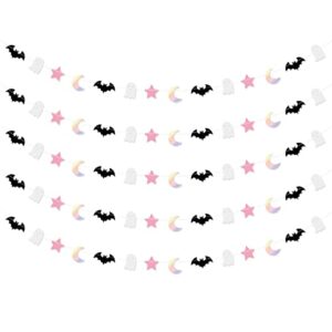 5 pcs halloween moon bat ghost star garland pink black halloween garland for pink and black kids’ halloween party supplies decorations