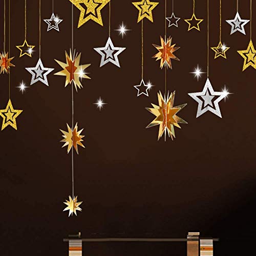 Decor365 Gold Silver Star Garland Decoration Hanging Stars on Wire Cutout Twinkle Little Star Decor Banner Backdrop Kids Birthday/Wedding/Baby Shower/Graduation/Christmas/New Year