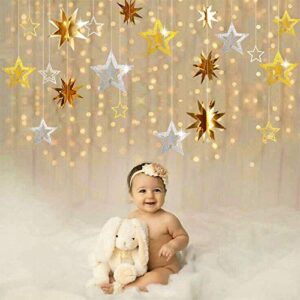 Decor365 Gold Silver Star Garland Decoration Hanging Stars on Wire Cutout Twinkle Little Star Decor Banner Backdrop Kids Birthday/Wedding/Baby Shower/Graduation/Christmas/New Year