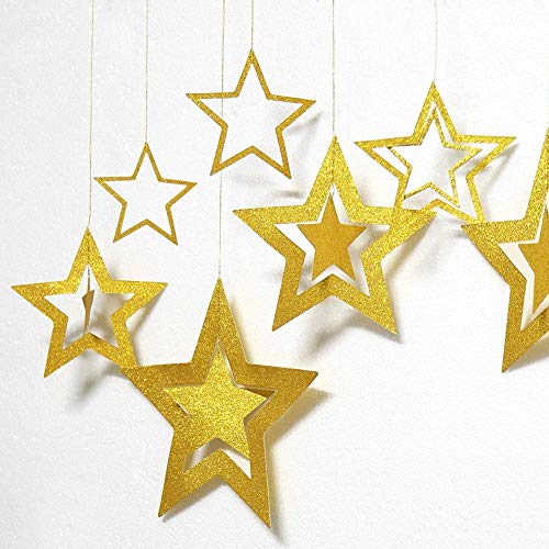 Decor365 Gold Silver Star Garland Decoration Hanging Stars on Wire Cutout Twinkle Little Star Decor Banner Backdrop Kids Birthday/Wedding/Baby Shower/Graduation/Christmas/New Year