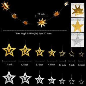 Decor365 Gold Silver Star Garland Decoration Hanging Stars on Wire Cutout Twinkle Little Star Decor Banner Backdrop Kids Birthday/Wedding/Baby Shower/Graduation/Christmas/New Year