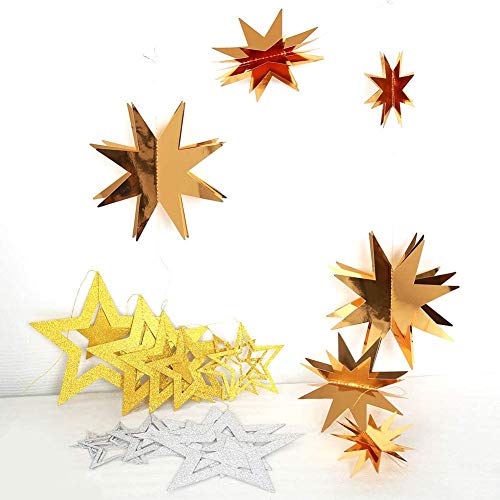 Decor365 Gold Silver Star Garland Decoration Hanging Stars on Wire Cutout Twinkle Little Star Decor Banner Backdrop Kids Birthday/Wedding/Baby Shower/Graduation/Christmas/New Year