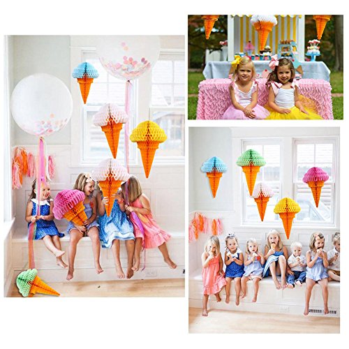 zilue Ice Cream Party Decorations, Hanging Ice Cream Paper Honeycomb Ball for Birthday Baby Shower Two Sweet Party Decoration Set of 5 Mix