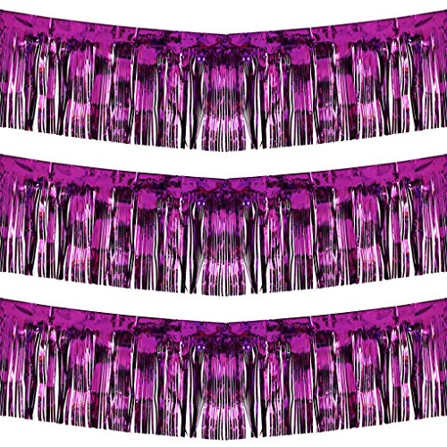 Blukey 10 Feet by 15 Inch Purple Foil Fringe Garland - Pack of 3 | Shiny Metallic Tinsel Banner | Ideal for Parade Floats, Bridal Shower, Wedding, Birthday, Christmas | Wall Hanging Drapes