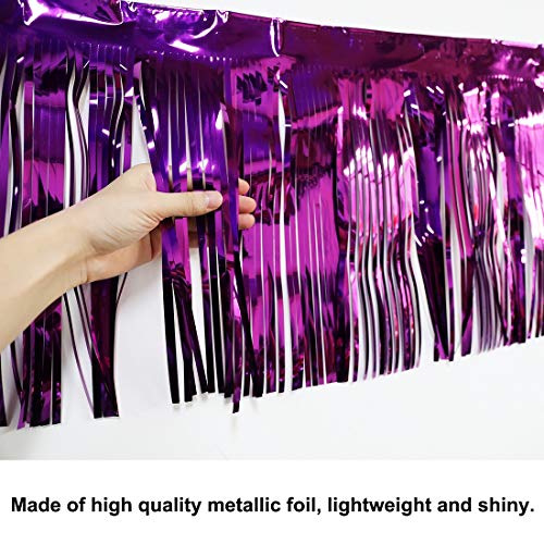 Blukey 10 Feet by 15 Inch Purple Foil Fringe Garland - Pack of 3 | Shiny Metallic Tinsel Banner | Ideal for Parade Floats, Bridal Shower, Wedding, Birthday, Christmas | Wall Hanging Drapes