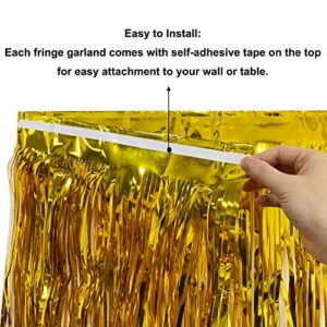 Blukey 10 Feet Long Roll Metallic Fringe Garland (Set of 3) Gold Tassel Foil Banner - Party Supplies for Parade Floats, Fiesta Backdrop, Patriotic Decorations, Wedding, Birthday (Gold)