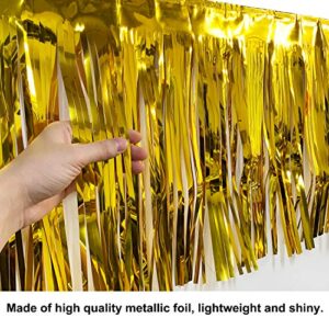 Blukey 10 Feet Long Roll Metallic Fringe Garland (Set of 3) Gold Tassel Foil Banner - Party Supplies for Parade Floats, Fiesta Backdrop, Patriotic Decorations, Wedding, Birthday (Gold)