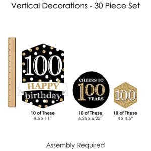 Big Dot of Happiness Adult 100th Birthday - Gold - Birthday Party DIY Dangler Backdrop - Hanging Vertical Decorations - 30 Pieces