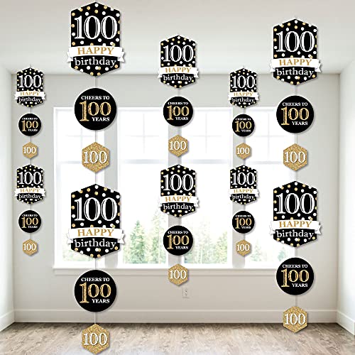 Big Dot of Happiness Adult 100th Birthday - Gold - Birthday Party DIY Dangler Backdrop - Hanging Vertical Decorations - 30 Pieces