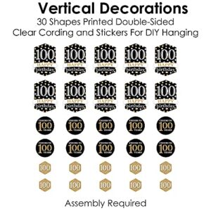 Big Dot of Happiness Adult 100th Birthday - Gold - Birthday Party DIY Dangler Backdrop - Hanging Vertical Decorations - 30 Pieces