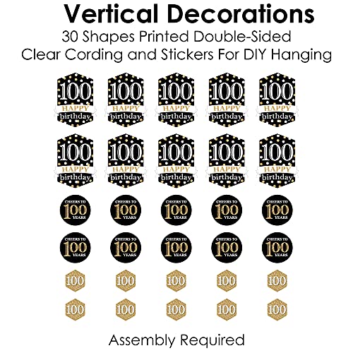 Big Dot of Happiness Adult 100th Birthday - Gold - Birthday Party DIY Dangler Backdrop - Hanging Vertical Decorations - 30 Pieces