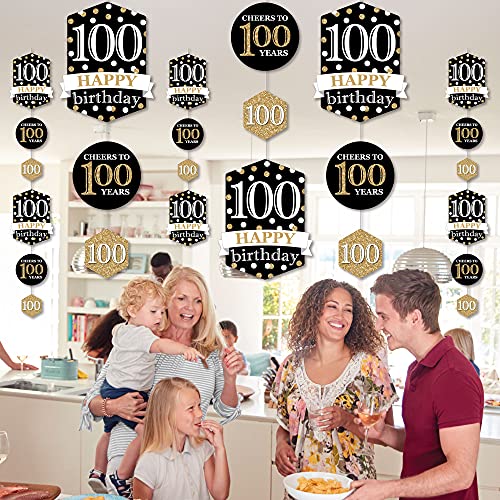 Big Dot of Happiness Adult 100th Birthday - Gold - Birthday Party DIY Dangler Backdrop - Hanging Vertical Decorations - 30 Pieces