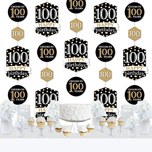 Big Dot of Happiness Adult 100th Birthday - Gold - Birthday Party DIY Dangler Backdrop - Hanging Vertical Decorations - 30 Pieces