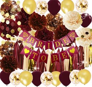 bridal shower decorations burgundy champagne gold fall bachelorette party decorations/big size tissue pom pom maroon gold balloons bride to be banner for engagementburgundy fall wedding