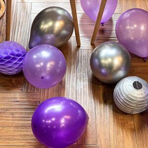 Purple Silver Birthday Decorations for Women Purple Silver Happy Birthday Balloons Latex Balloons Polka Dot Paper Fans/ Women's 30th/40th/50th/60th Birthday/Purple Birthday Decorations