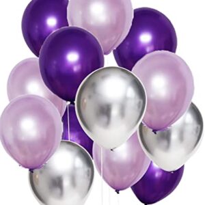 Purple Silver Birthday Decorations for Women Purple Silver Happy Birthday Balloons Latex Balloons Polka Dot Paper Fans/ Women's 30th/40th/50th/60th Birthday/Purple Birthday Decorations