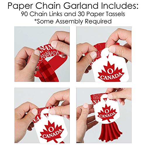 Big Dot of Happiness Canada Day - 90 Chain Links and 30 Paper Tassels Decoration Kit - Canadian Party Paper Chains Garland - 21 feet