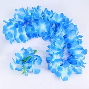 HEALLILY 1 Set 4pcs Sky-Blue Hawaiian Floral Garland Hawaiian Bright Color Hawaiian Leis Necklace Party Fancy Accessaries (Sky-Blue)