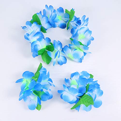 HEALLILY 1 Set 4pcs Sky-Blue Hawaiian Floral Garland Hawaiian Bright Color Hawaiian Leis Necklace Party Fancy Accessaries (Sky-Blue)