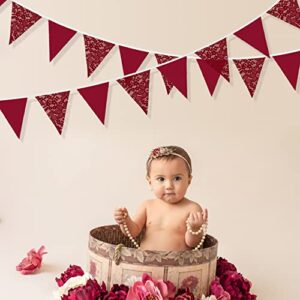 32Ft Burgundy Pennant Banner Red Wine Fabric Triangle Flag Maroon Lace Bunting Garland Streamers for Wedding Birthday Anniversary Bachelorette Baby Bridal Shower Engagement Hen Party Decorations