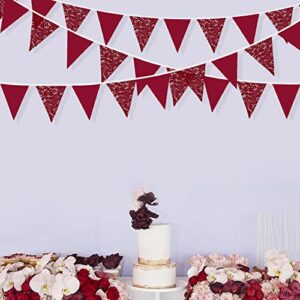 32Ft Burgundy Pennant Banner Red Wine Fabric Triangle Flag Maroon Lace Bunting Garland Streamers for Wedding Birthday Anniversary Bachelorette Baby Bridal Shower Engagement Hen Party Decorations