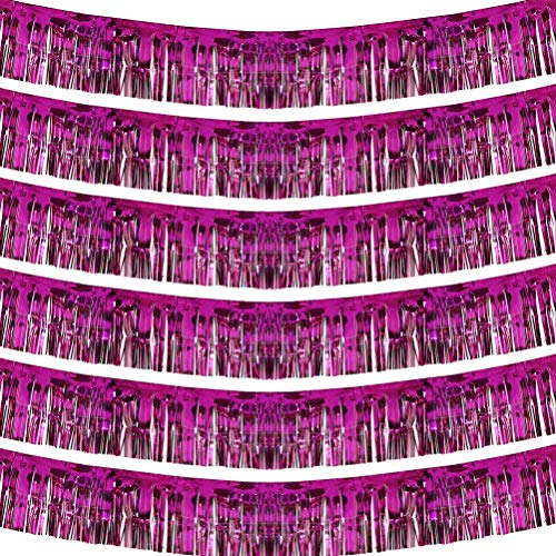 Blukey 10 Feet by 15 Inch Fuchsia Foil Fringe Garland - Pack of 6 | Shiny Metallic Tinsel Banner | Ideal for Parade Floats, Bridal Shower, Wedding, Birthday, Christmas | Wall Hanging Drapes