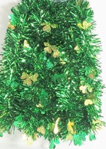 st patrick day green garland shamrocks party garland -15 feet long (jumbo green/gold green clovers)