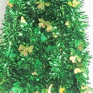 St Patrick Day Green Garland Shamrocks Party Garland -15 Feet Long (Jumbo Green/Gold Green Clovers)