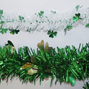 St Patrick Day Green Garland Shamrocks Party Garland -15 Feet Long (Jumbo Green/Gold Green Clovers)