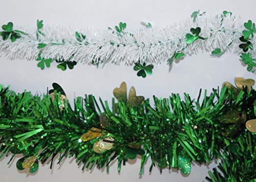 St Patrick Day Green Garland Shamrocks Party Garland -15 Feet Long (Jumbo Green/Gold Green Clovers)