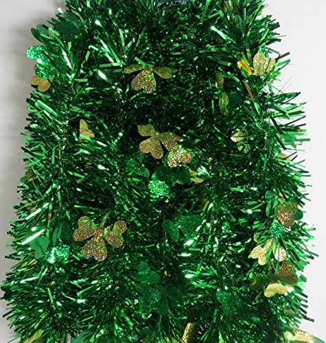 St Patrick Day Green Garland Shamrocks Party Garland -15 Feet Long (Jumbo Green/Gold Green Clovers)